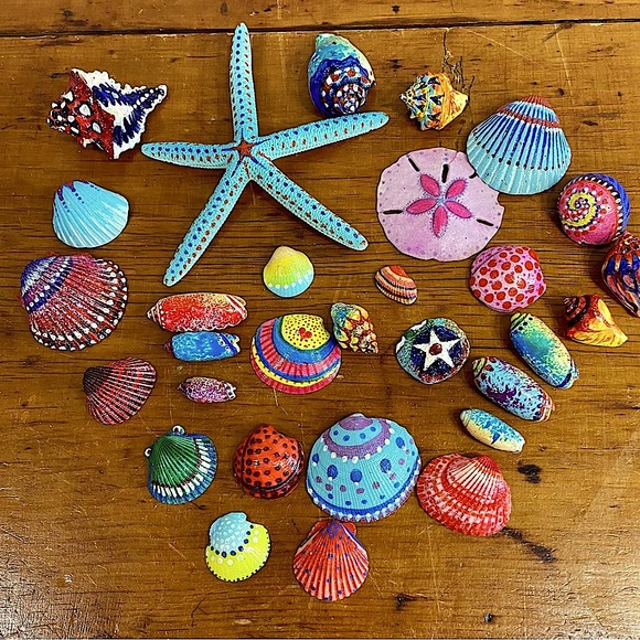 Art | 3 Hand Painted Sea Shells For Easter Shell Hunt On The Beach ...